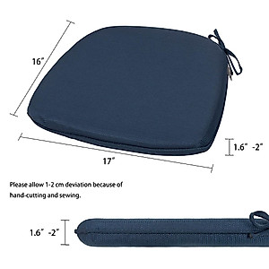 Magpie Fabrics Outdoor/Indoor 17"x16"x2" Chair Cushions with Ties Set of 2, Waterproof All Weather U-Shape Seat Pads Decoration for Patio Garden Furniture Home Office (Navy)