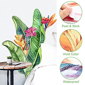 Giant Tropical Flower Palm Leaf Wall Stickers - Tropical Green Leaves Wall Decals Peel and Stick Vinyl Monstera Wall Decal Rainforest Jungle Room Decor Decals - Banana Leaf Wall Decals