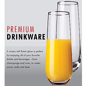 Kitchen Lux 10oz Stemless Champagne Flutes- Set of 12 Champagne Glasses – Elegant Highball Tumblers - Premium Clear Glass, Wine, Shots, Cocktails, Champagne, Mimosa for Parties – Dishwasher Safe