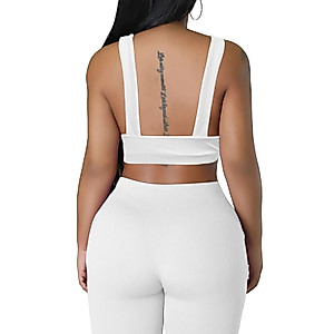 Plilima Casual Workout Sets Two Piece Outfits for Women Ribbed Crop Tank Top High Waist Leggings Yoga Outfits Short Sets XL
