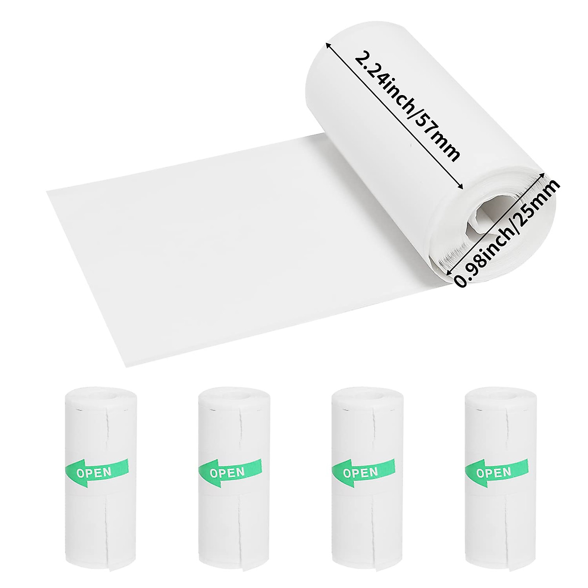 5 Rolls of Thermal Adhesive Sticker Paper by KozyOne, 57 x 25 mm Coreless Inkless Black and White Print Paper for Mini Thermal Printer, Cash Register, POS Receipt and More