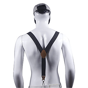 Doloise Mens Suspenders with 3 Swivel Hooks Belt Loops 1.4 Inch Wide Heavy Duty Adjustable Braces (Black)