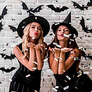 JOLLY SWEETS Happy Halloween Banner Set with Scary Bat Stickers 28Pcs, Pumpkin Sign Designed with Ghost, with Scary 3D Bat Wall Stickers, Halloween Decorations, Halloween Party Supplies