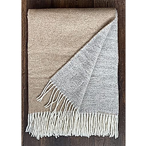Eikei Wool Throw Blanket Double Sided Oversized Couch Throw Blanket Fringe Trim Soft Merino Woolen Afghan Minimalist Style Lightweight Machine Washable Solid Reversible (Camel, 55Wx78L)