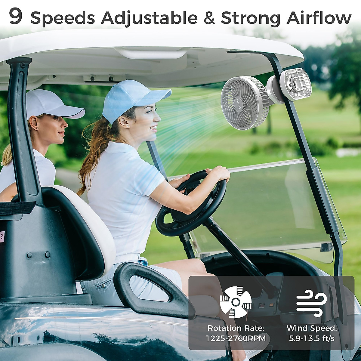 6" Clip On Fan, Rechargeable Battery Operated Fan, 9 Speed Powerful Desktop Fan with Light, Digital Display, Auto Oscillation Table Fan with Sturdy Clamp & Hooks for Home Office Outdoor Camping Travel