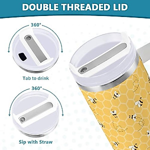 Slewiaeky Tumbler with Handle 40 oz Bees Honey Yellow Travel Mug with Lid and Straw Stainless Steel Vacuum Insulated Water Bottle Cup for Iced Tea Coffee Cold Beverages Cup Holder Friendly
