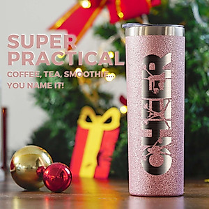 Onebttl Cheerleader Glitter Tumbler Gifts For Girls - Cheer - 20oz/590ml Stainless Steel Insulated Tumbler with Straw, Lid - Gift for Cheerleading, Coach or Cheer Squad - (Rose gold)