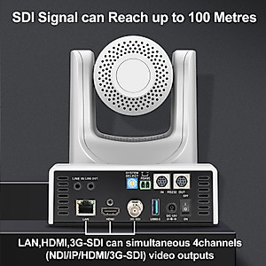 Meeasier NDI PTZ Camera, 30X Full HD Live Streaming Video Camera with CVBS, 3G-SDI, HDMI and IP Outputs, 30X NDI PTZ Camera, NDI HX, Full NDI, PoE Support (White)