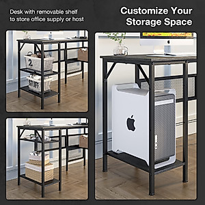 Mr IRONSTONE Computer Desk with Power Outlet, L Shaped Desk with Storage Shelves, Corner Gaming Desk with USB Charging Port for Home Office for Studying/Writing/Gaming - Willow Black