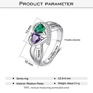 Personalized Mother Promise Rings for Her Forever Love Wedding Engagement Rings 2 Simulated Birthstone Rings for Women