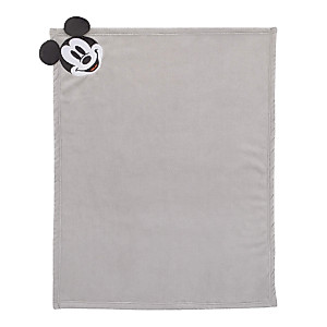 Disney Mickey Mouse Super Soft Corner Applique Baby Blanket with 3D Ears, Grey/Black/White