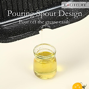 ESLITE LIFE 9.5 Inch Nonstick Grill Pan for Indoor Cooking, Versatile Induction Square Large Grilling Skillet Steak Pan for Stove Tops, PTFE & PFOA Free, Black