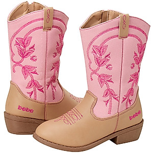 bebe Girls' Cowgirl Boots - Classic Western Cowboy Boots - Mid Calf Boots for Toddlers, Little and Big Girls (5T-7), Size 2 Little Kid, Taupe/Pink