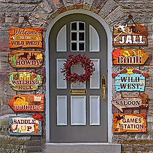 Western Party Directional Sign Cowboy Porch Sign Cowboy Banner Hanging Decoration Western Cowboy Theme Wild West Party Large Yard Indoor/Outdoor Western Cowboy Decoration Party Decorations