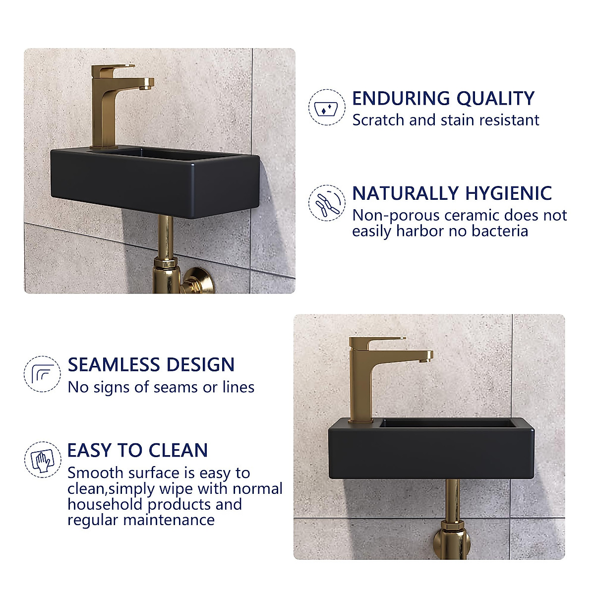 DeerValley DV-1V081R Liberty Wall Mount Sink, Rectangle Mini Vessel Sink,Small Bathroom Cloakroom White Porcelain Ceramic Wash Basin (Right Hand)