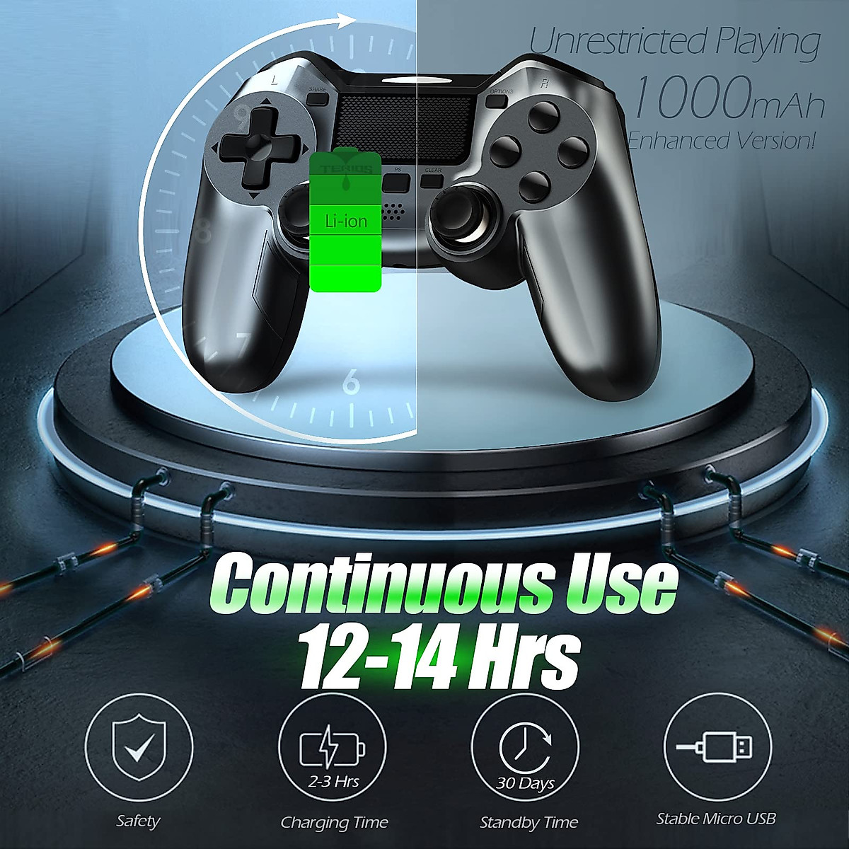 TERIOS Pro Gaming Controller Compatible with PS4 Pro, PS4 Slim, PC - Wireless Controller with Built-in Speaker and Stereo Headset Jack - Auto Fire Turbo Button