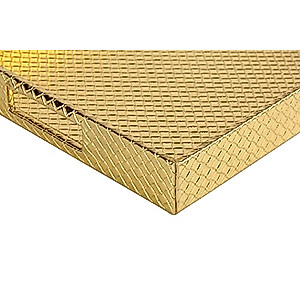 HofferRuffer Rectangle Serving Tray with Hole Handles for Coffee Table, Breakfast, Tea, Food, Butler - Countertop, Kitchen, Vanity Serve Tray, 16.2 x 12.2 x 2 inches, Faux Leather Tray (Gold)