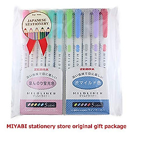 Zebra MILDLINER WKT7-5C (5-Color Set) /WKT7-5C-NC (5-Color Set) 2pack with MIYABI stationery store original gift package[5C/NC]