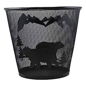 Ebros Wildlife Rustic Black Bears Roaming Pine Trees Forest by The Mountains Metal Wire Waste Basket Bin 14" Diameter Bear Home and Bathroom Accent Western Country Cabin Lodge Decorative Trash Can