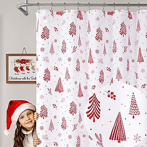 CAROMIO Christmas Shower Curtain, Floral Shower Curtains for Bathroom, Christmas Decorations Fabric Curtains, Water Resistant, Machine Washable (White, 72x72 Inches)