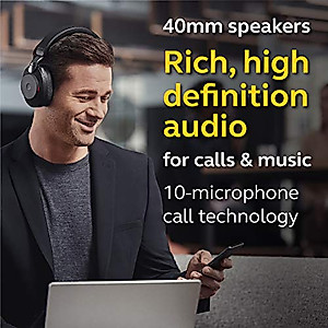 Jabra Evolve2 85 UC Wireless Headphones with Link380c, Stereo, Black – Wireless Bluetooth Headset for Calls and Music, 37 Hours of Battery Life, Advanced Noise Cancelling Headphones