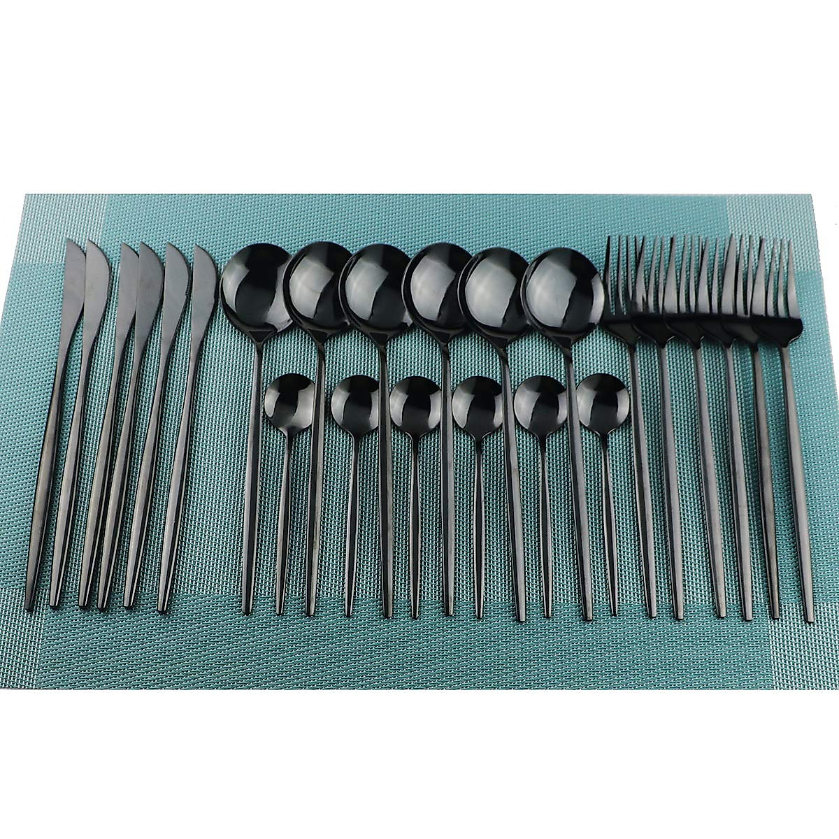 Gugrida 24-Piece Silverware Set - 18/10 Stainless Steel Reusable Utensils Forks Spoons Knives Set, Mirror Polished Cutlery Flatware Set, Great for Family Gatherings & Daily Use (6 set, Black)