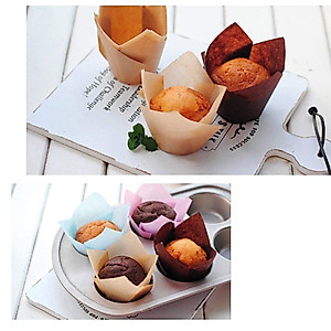 150 Pieces Tulip Baking Paper Cups, Cupcake Muffin Liners Wrappers, Baking Cups Muffin Tins Treat Cups for Weddings, Birthdays, Baby Showers,- 2.5inch (Brown, Natural and White)