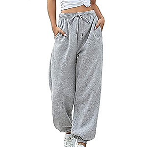 Sweatpants for Teen Girls High Waisted Baggy Cinch Bottom Sweatpants Yoga Workout Athletic Jogger Lounge Bottoms Trousers(Grey,Small)