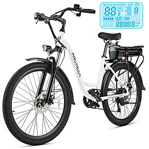 ANCHEER Electric Bike for Adults, 48V 500Wh EBike, UP to 60 Miles, Removable Battery, Fast-Charge, 26" Commuter Electric Bicycles, 7-Speed, LCD Digital Display, Suspension Fork, Cruise Control, UL2849