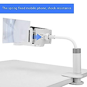 ASHATA Cell Phone Holder Screen Amplifier 8 Inch Mobile Phone Screen Magnifier Adjustable Lazy Arm Holder Clamp Bracket, Spring Fixed Phone