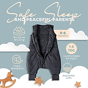 Nyte Nyte Baby - 1.-TOG Gray, 6 to 12 Months, Sleeveless Sleep Sack, Soft Baby & Toddler Sleeping Sack, Breathable Sleep Sack with Adjustable Feet Cuffs & Anti-Slip Grip