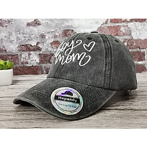 Hepandy Funny Boy's Mom Hat for Women, Embroidered Gifts Mama Baseball Cap, Distressed Washed Black Cotton Adjustable Hat