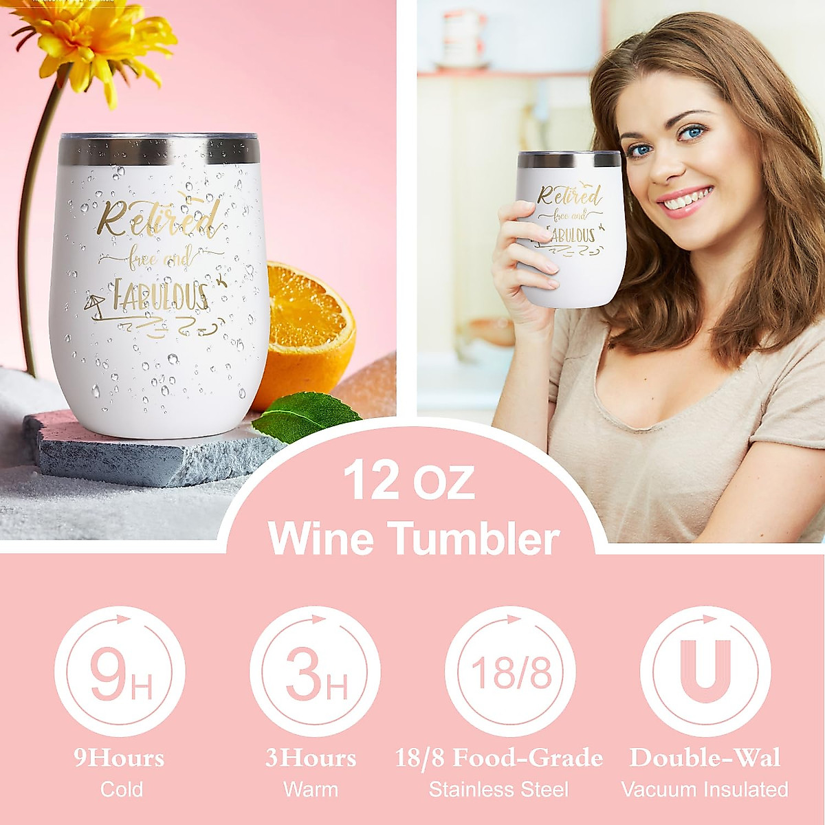 Happy Retirement Gifts for Women 2024,12 Pcs Retirement Gifts for Friends,Boss,Teachers,Nurses,Mom,Grandma,Retirees with Wine Tumbler,Socks,Cosmetic Bag,Retired Going Away,Goodbye Gift for Coworker