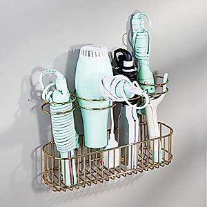 mDesign Metal Wire Cabinet/Wall Mount Hair Care & Styling Tool Organizer - Bathroom Storage Basket for Hair Dryer, Flat Iron, Curling Wand, Hair Straightener, Brushes - Holds Hot Tools - Brass