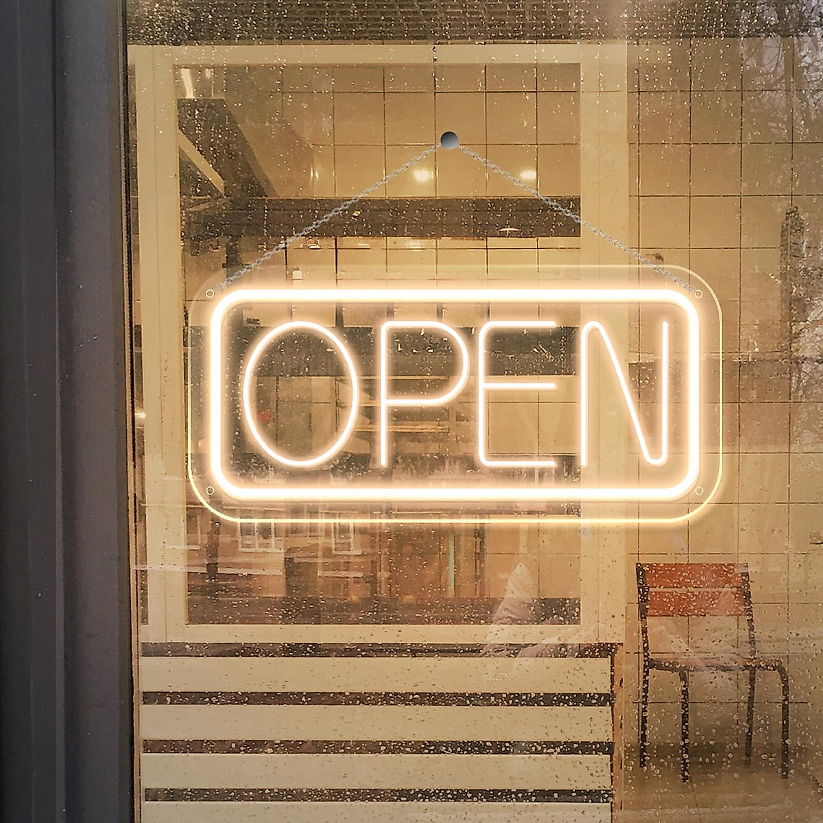 Neon Open Sign for Business, Personalized LED Open Light Up Sign Powered by USB for Bar, Stores, Salon, Coffee Shop Window, Hotel etc Small Business Welcome Neon Sign, Warm White, 15.7x7.5in