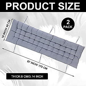 Bucherry 2 Pcs 67 x 19 Inch Chaise Lounge Cushions Soft Lounge Chair Cushion Rocking Chair Cushion Sofa Lawn Furniture Cushion Pad with 6 Tie for Outdoor Indoor Patio Home Without Headrest (Grey)