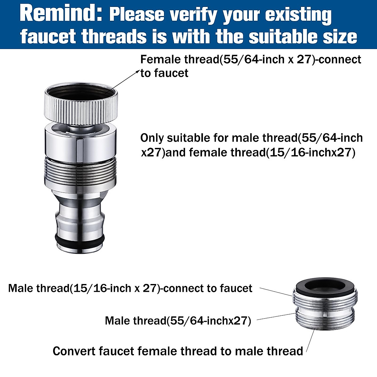 Hsmhose Sink Faucet Quick Connector Faucet to Garden Hose Adapter Dishwasher Washer Snap Coupling Adapter, for Bathroom, kitchen, Garden, Shower Hose, Pet Bathing