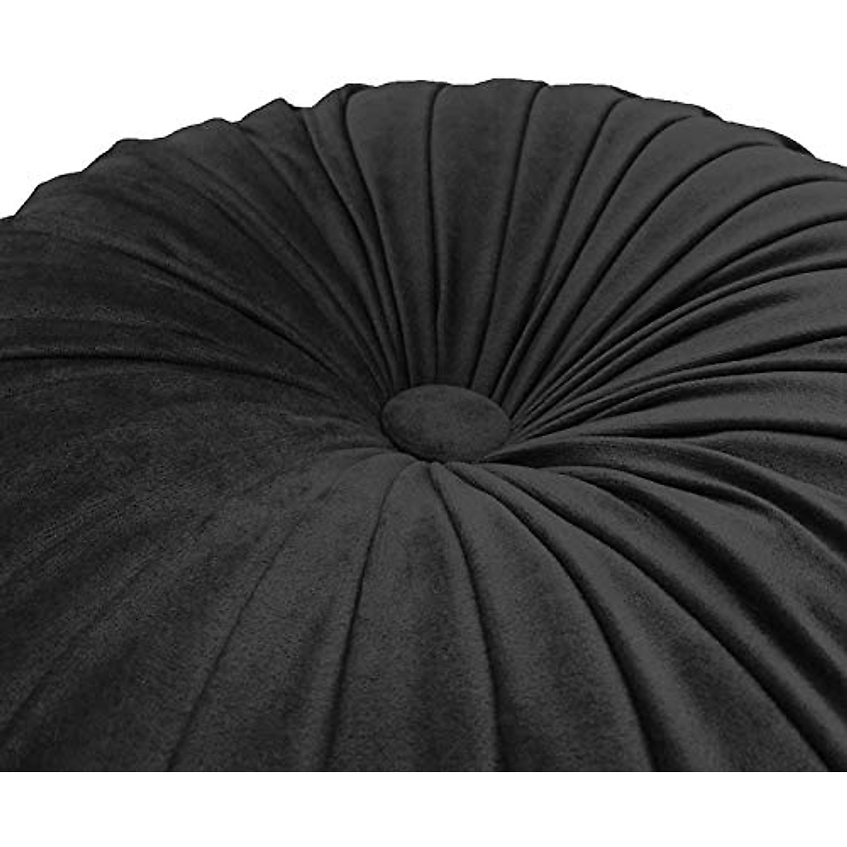 YunNasi Round Throw Pillow Velvet Pleated Filled Cushion Floor Pillow for Home Sofa Chair Bed Car Decor 13 inch (Black)