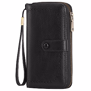 GAEKEAO Leather Credit Card Holder Wallet for Women RFID Blocking Large Capacity Bifold Zipper Card Case Organizer with Wristlet 45 Slots