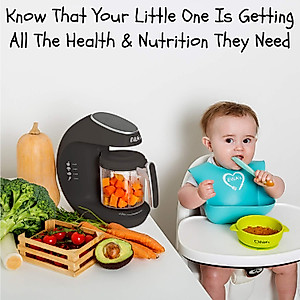 EVLA'S Baby Food Maker, Food Processor, Blender, Grinder, Steamer for Healthy, Homemade Food with 6 Reusable Pouches and Baby Feeding Set, Dark Gray & Turquoise