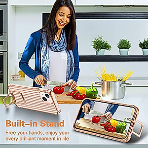 PTUONIU Kickstand Case Compatible with iPhone 13 Case, [2 Ways Stand] Slim Soft Anti-Scratch Full-Body Shockproof Protective Case for iPhone 13 Phone Case - Rose Gold