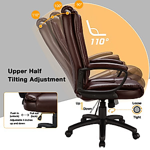 OFIKA Office Chair Computer Desk Chair Gaming - Ergonomic High Back Cushion Lumbar Support with Wheels Comfortable Black Leather Racing Seat Adjustable Swivel Rolling Home Executive (Brown)