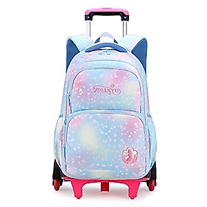 YJMKOI Colorful Heart Print Rolling Backpack for Girls Elementary Trolley Bookbag Primary School Bag with Wheels