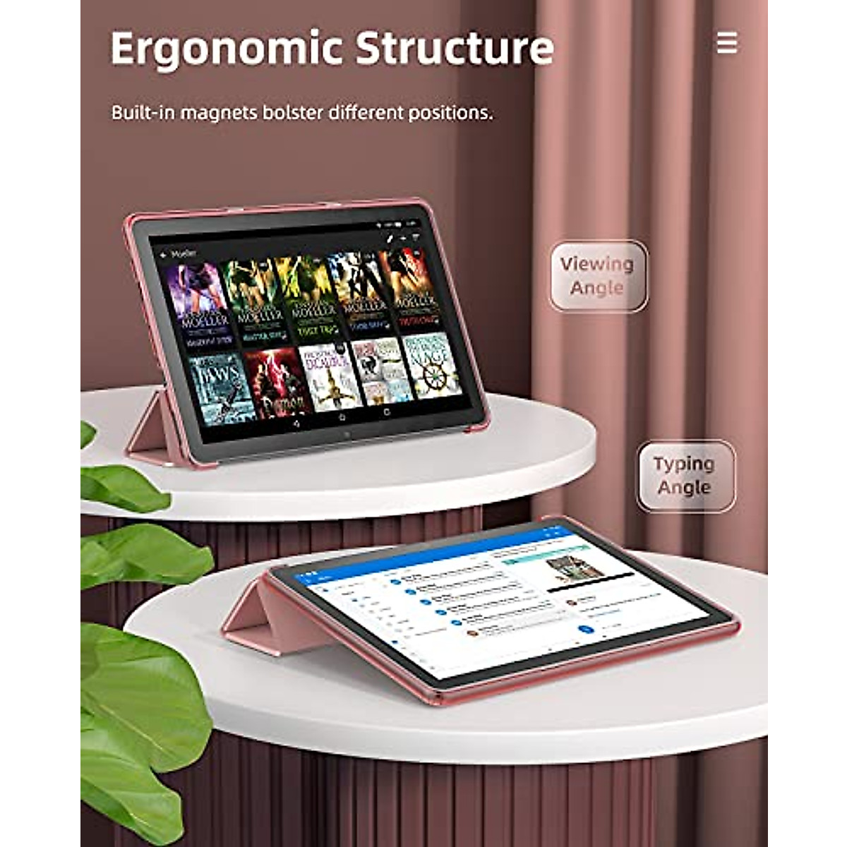 MoKo Case Fits All-New Kindle Fire HD 10 & 10 Plus Tablet (11th Generation, 2021 Release) 10.1", Soft TPU Translucent Frosted Back Cover Protector Multi-Angle Smart Shell, Auto Wake/Sleep, Rose Gold