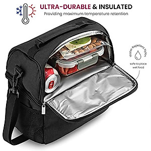 8-Piece Insulated Lunch Box Set - Insulated Lunch Bag for Women Men - 6-pc Glass Food Container Set, 3 Glass Containers Leakproof Locking Lids & Ice Pack - 2-Compartment Cooler Tote for Office Work