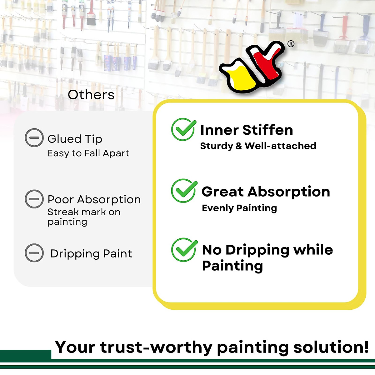 PANCLUB Foam Paint Brush Set I Sponge Brush Paint I 1 Inch - 25 Pack I with Wood Handles I Great for Art, Varnishes, Acrylics, Stains, Crafts