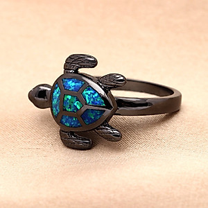 Ginger Lyne Collection Turtle Black Plated Simulated Opal Ring Size 8