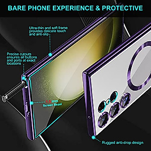 sheheme for Samsung Galaxy S22 Ultra Case,with Full Camera Lens Protector,Compatible with MagSafe,Clear Magnetic Case for S22 Ultra,Plating Anti-Scratch Slim Thin Case Cover for Men Women,Purple