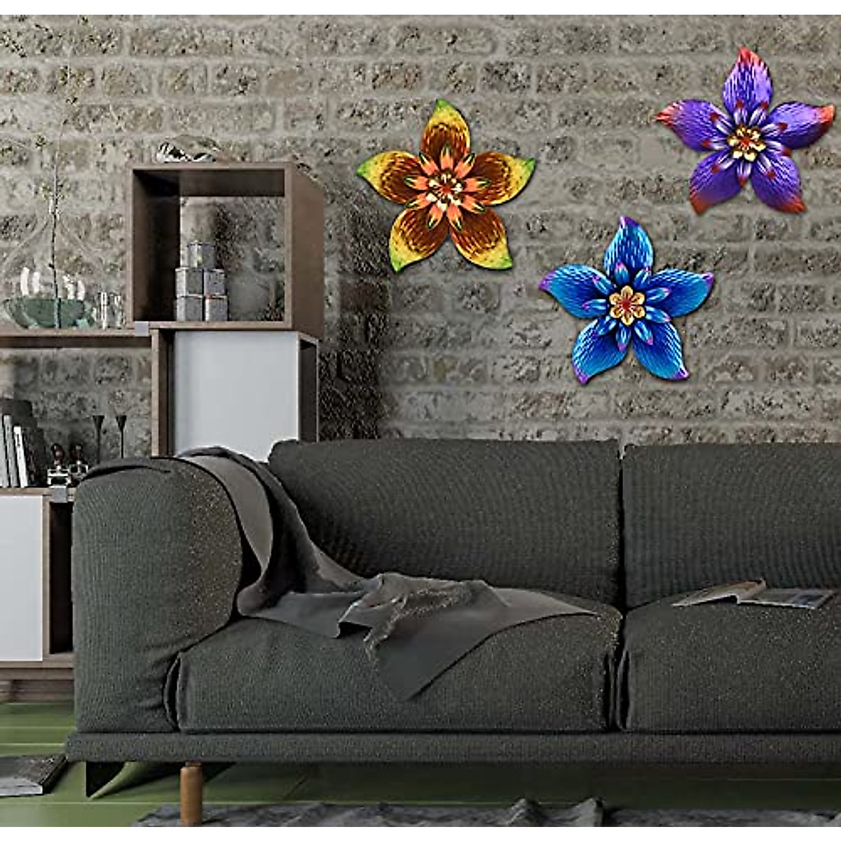 WENYLE Metal Flower Wall Decor Wall Sculpture Art Indoor Outdoor Hanging Decor for Garden Yard Lawn Fence Living Room Bedroom 13 Inches Charming Blue