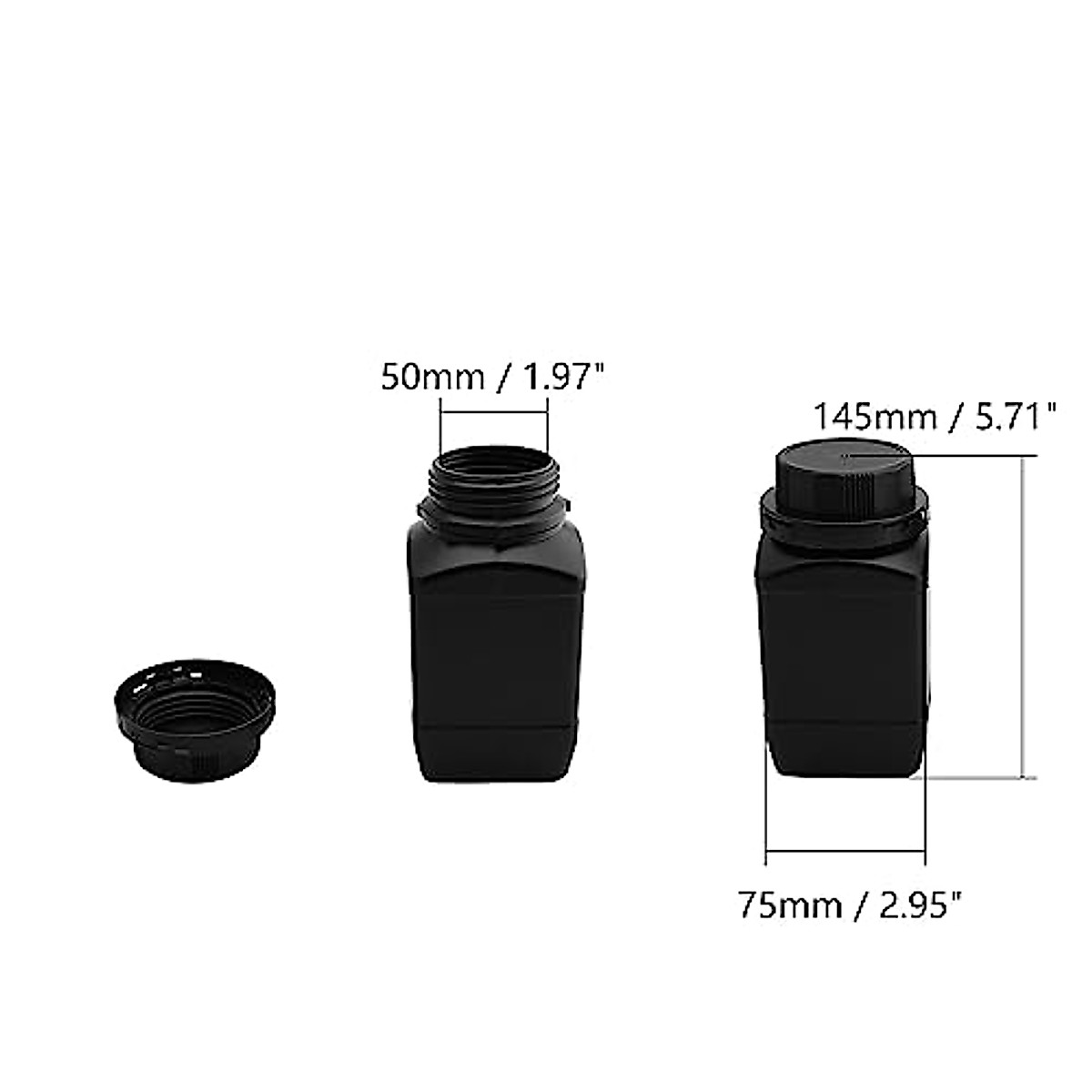 Othmro 2Pcs Plastic Bottles Lab Chemical Reagent Bottles 500ml/17oz Wide Mouth Plastic Containers Liquid/Solid Square Sample Storage Containers Sealing Bottles Black with Anti-theft Cap for food store